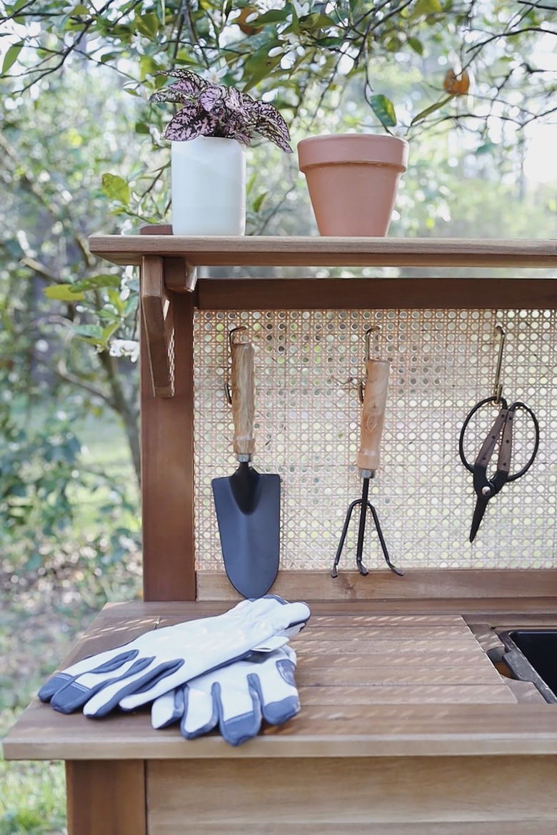 How To Add Cane To A Potting Bench To Create The Cutest Garden Setup
